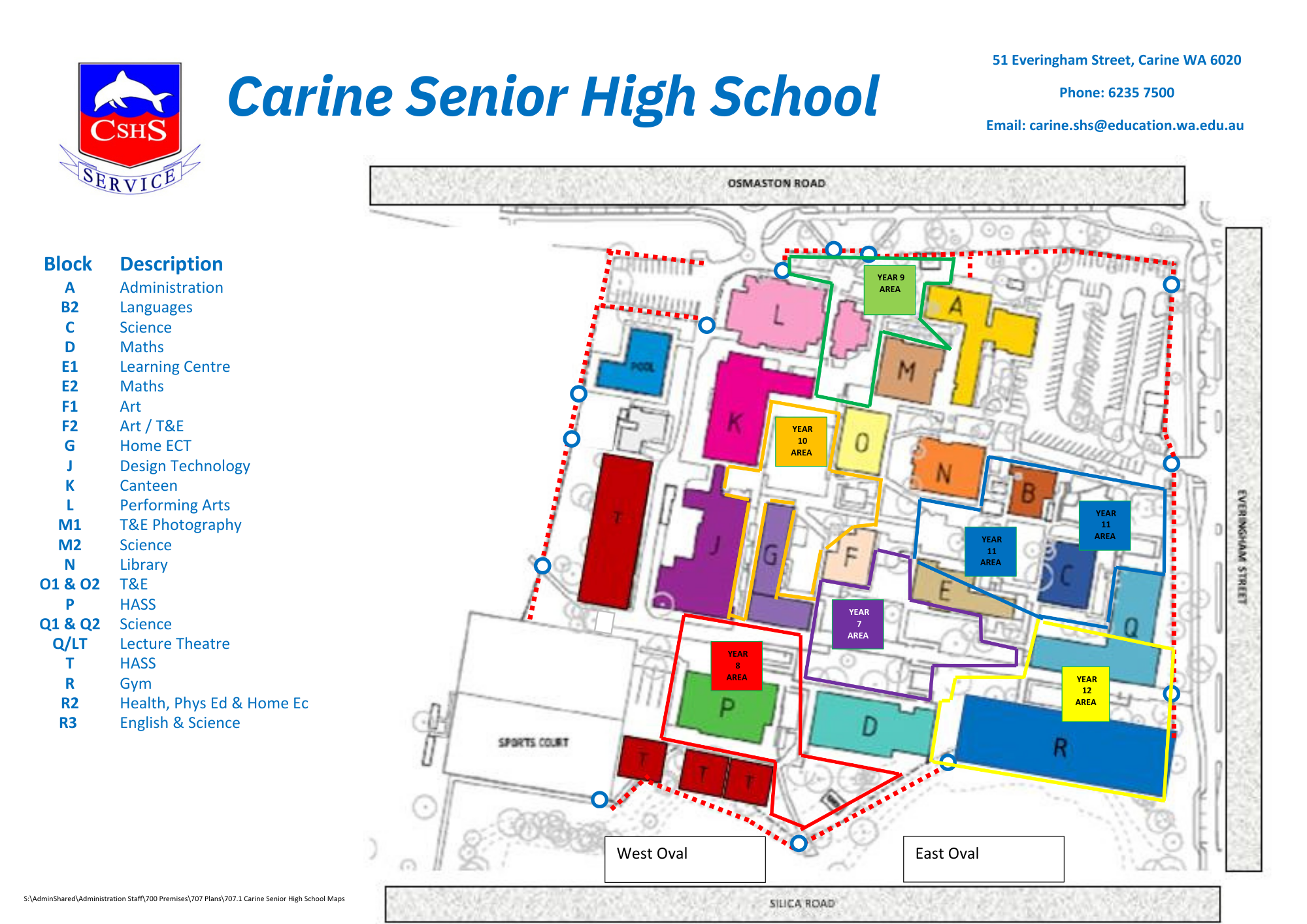 School Map, Timetable, and Term Dates - Carine Senior High School